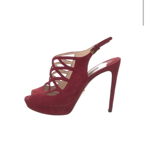 Prada | Shoes | Prada Burgundy Red Suede Caged Sling Back Platform Peep ...